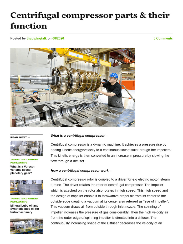 Centrifugal Compressor Parts & Their Function - 2020 | PDF ...
