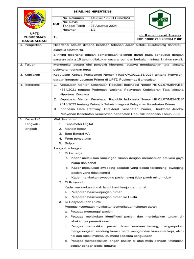 Sop Skrining HT Bangsalsari | PDF