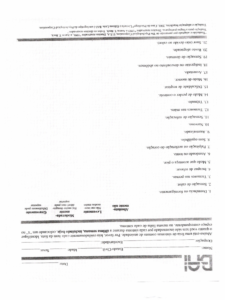 Ansiedade Beck | PDF