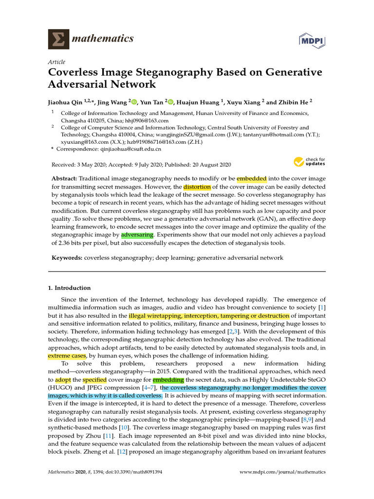 DT21Coverless Image Steganography Based on Generative Adversarial Network | PDF | Applied ...