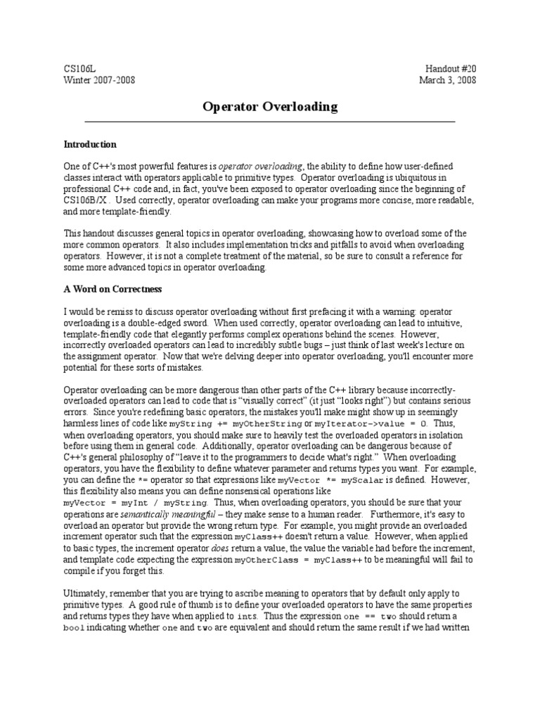 200 Operator Overloading | PDF | C++ | Class (Computer Programming)