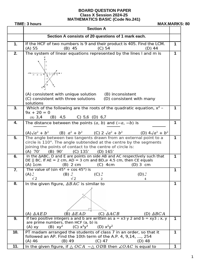 X Maths Basic QP | PDF | Circle | Sphere