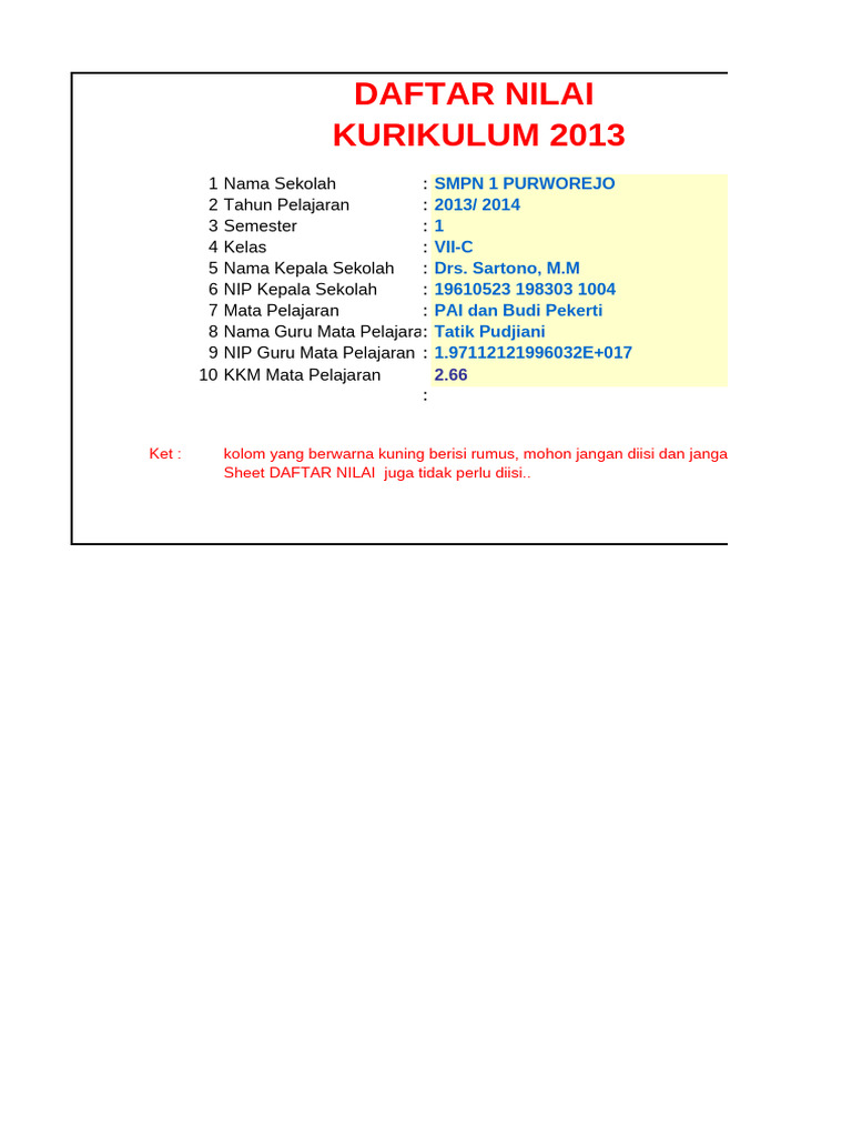 4. FORMAT NILAI GURU MAPEL | PDF