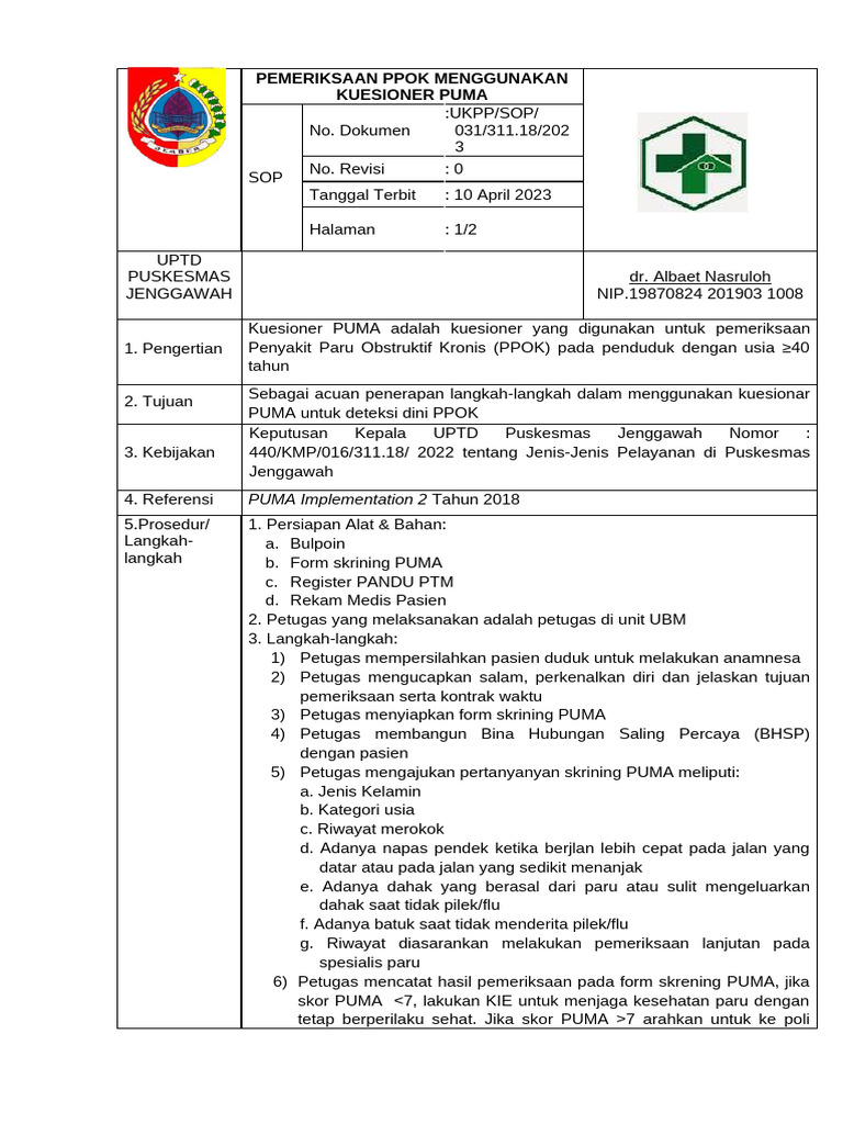 Sop Pemeriksaan Puma | PDF