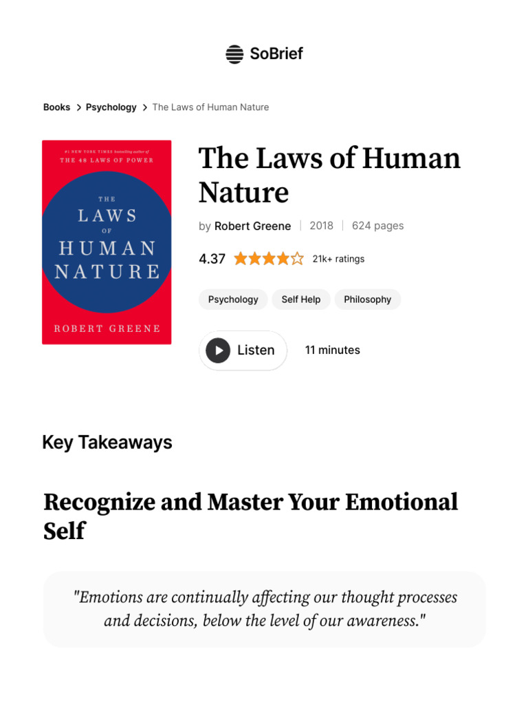 The Laws of Human Nature - Summary | PDF | Empathy | Nonverbal ...