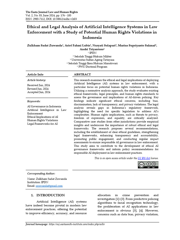 Ethical and Legal Analysis of Artificial Intelligence Systems in Law ...