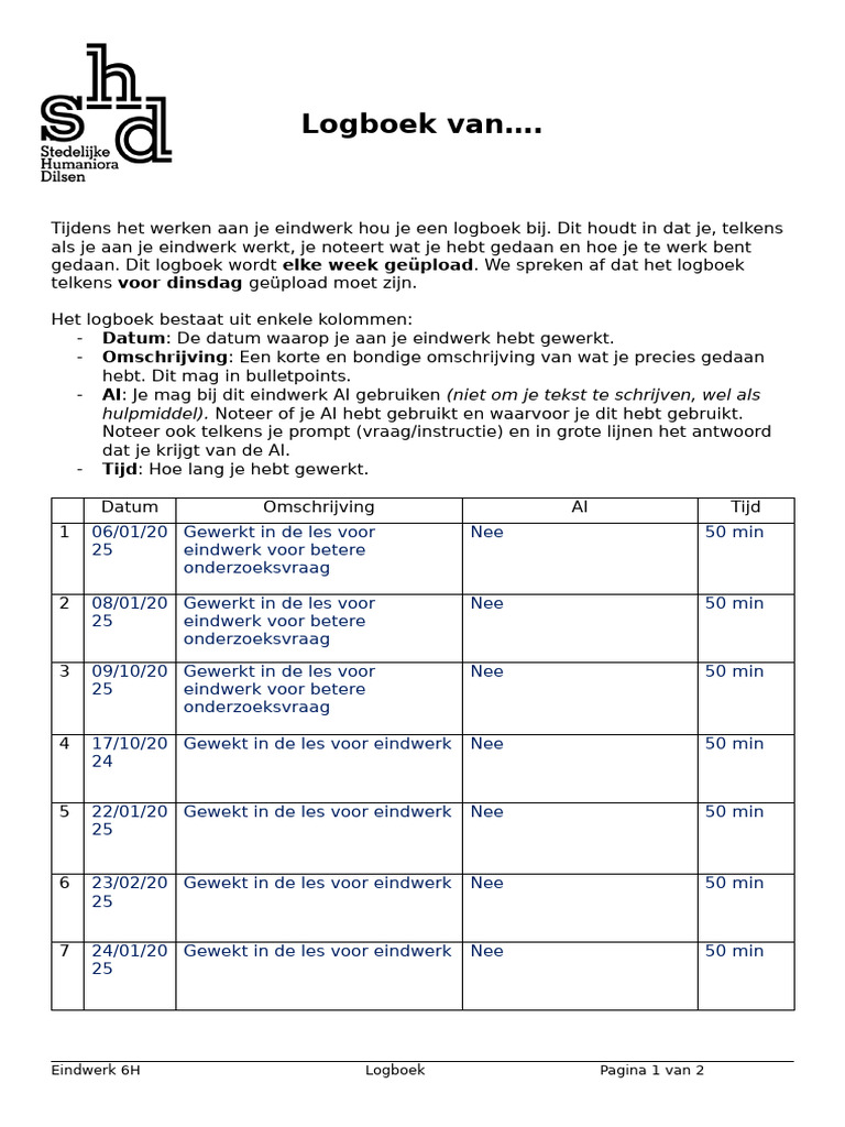 Logboek SHD Stijl | PDF