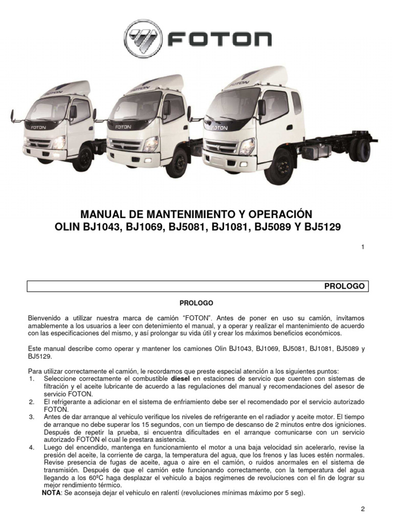 Manual de Mantenimiento Camiones FOTON | PDF | Cambiar | Embrague