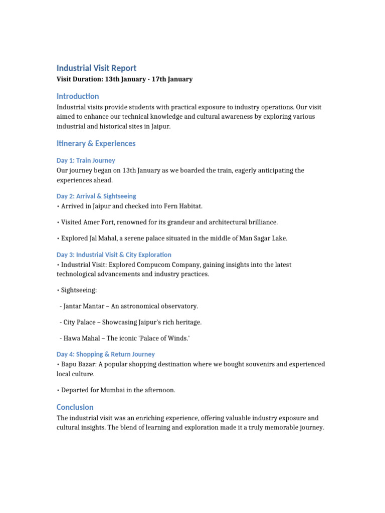 Industrial Visit Report | PDF