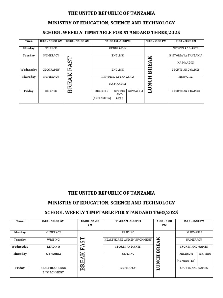 Grade 2 and 3 School Time Tables 2025 | PDF