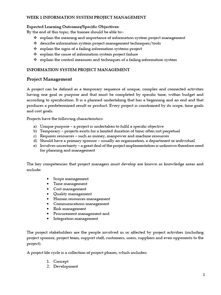 Week 1 Mis - Information System Project Management | PDF | Project ...
