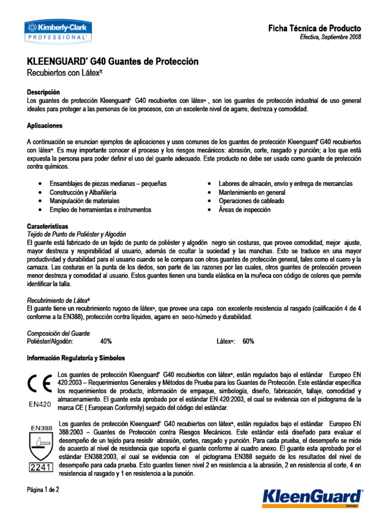 Ficha Técnica Guantes Kleenguard G40 | PDF | Guante