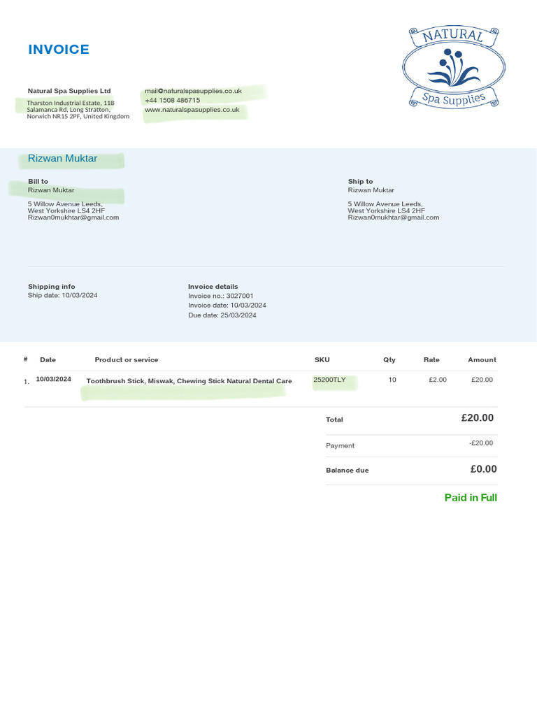 Natural Spa Invoices | PDF