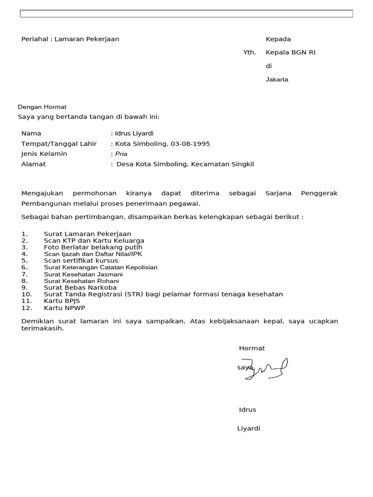 Format Surat Lamaran SPPI | PDF