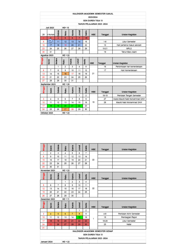 Kalender akademik 2023_2024 - Sheet1 | PDF