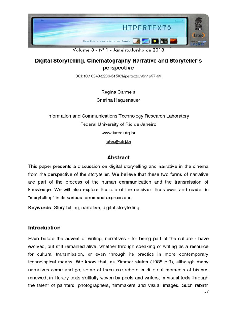 Digital Storytelling Cinematography Narr | PDF | Narrative | Storytelling