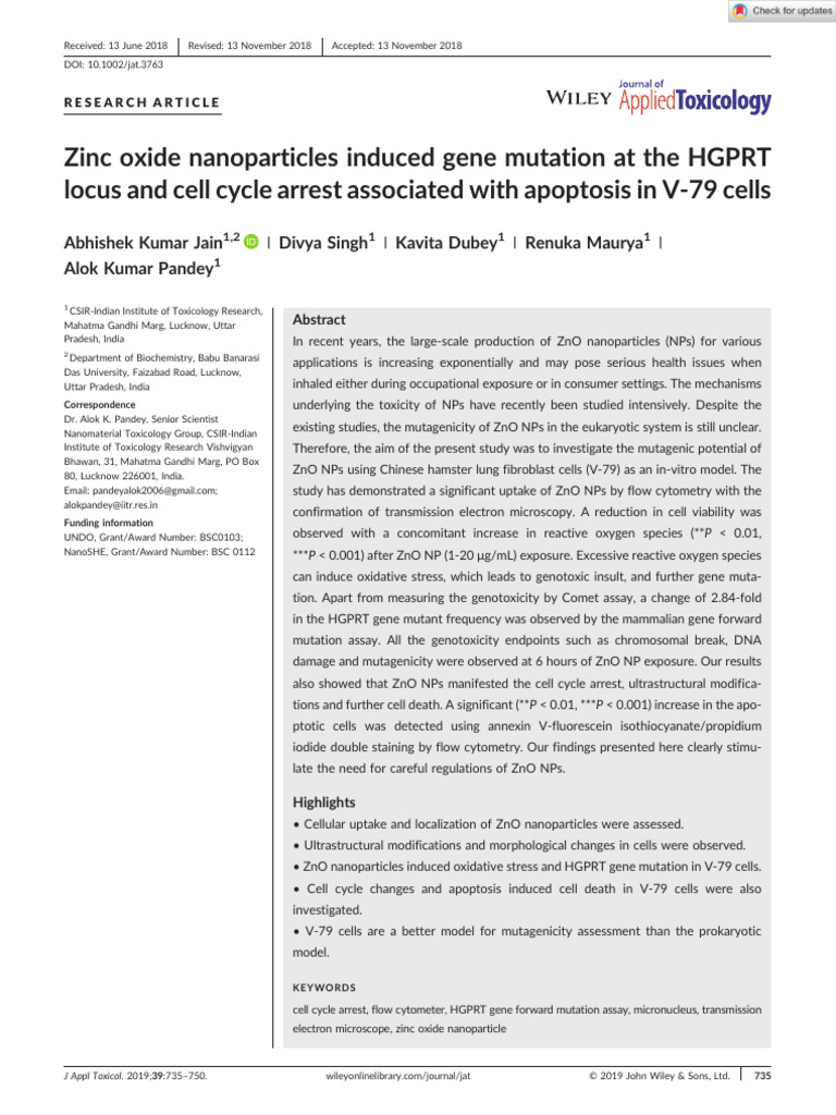 Jain Et Al. - 2019 - Zinc Oxide Nanoparticles Induced Gene Mutation at ...