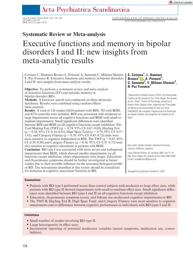 FFEE EN T BIPOLAR - Executive - Functions - and - Memory - in - Bipolar - Disorder - I - and ...