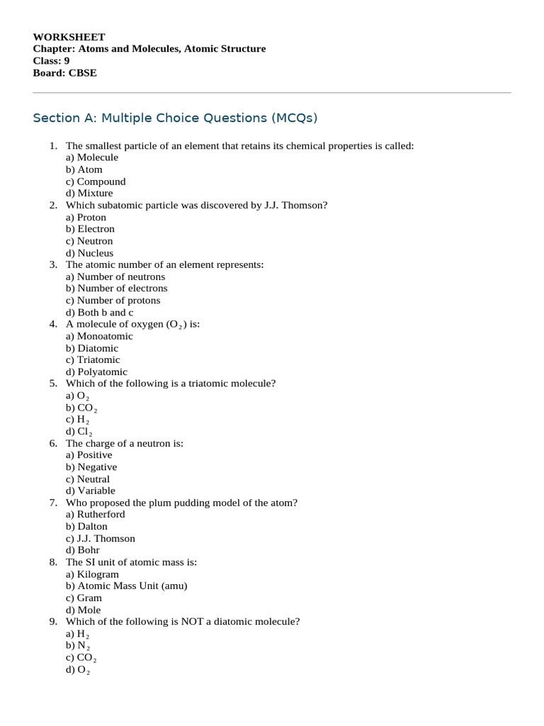 Section A: Multiple Choice Questions (MCQS) | PDF | Atoms | Proton