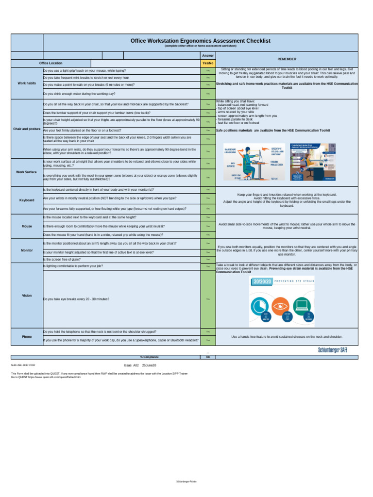 Ergonomics Assessment Checklist | PDF | Chair | Computer Keyboard