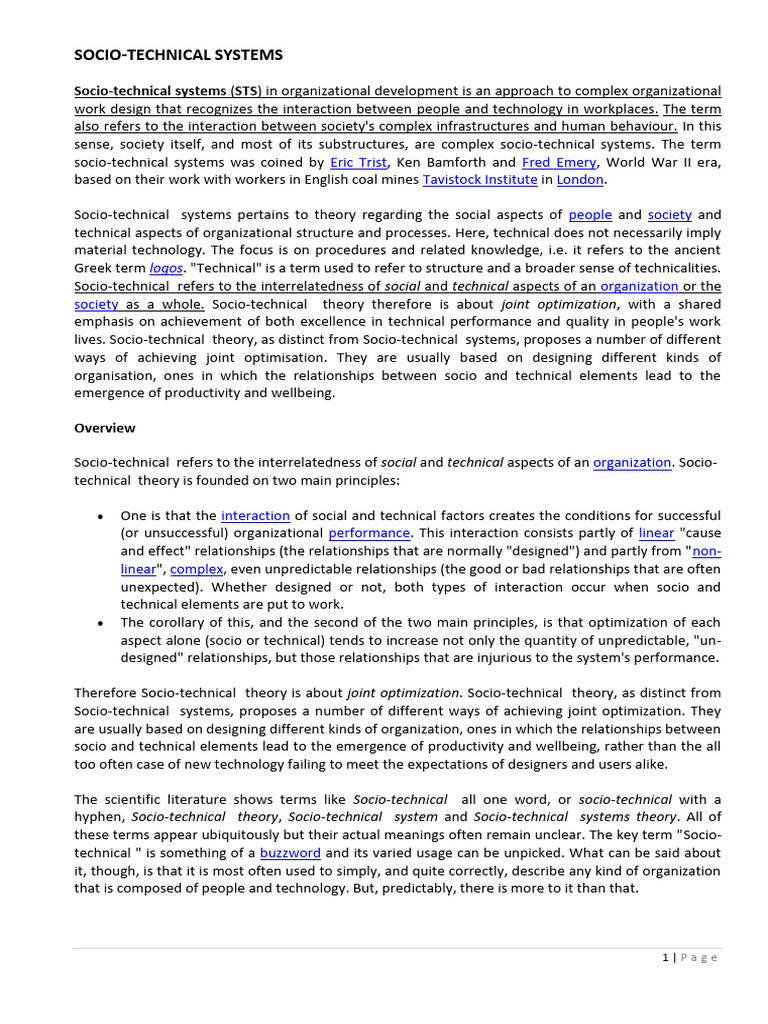 MIS INTRO - Socio-Technical Systems | PDF