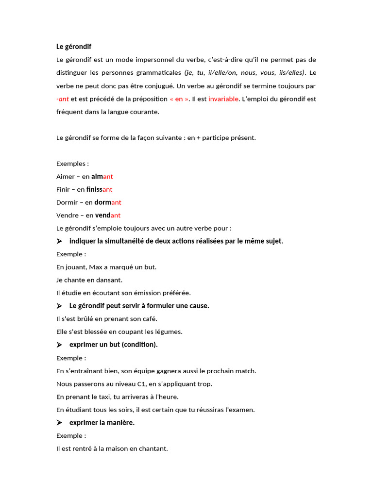 Comprendre le gérondif en français | PDF