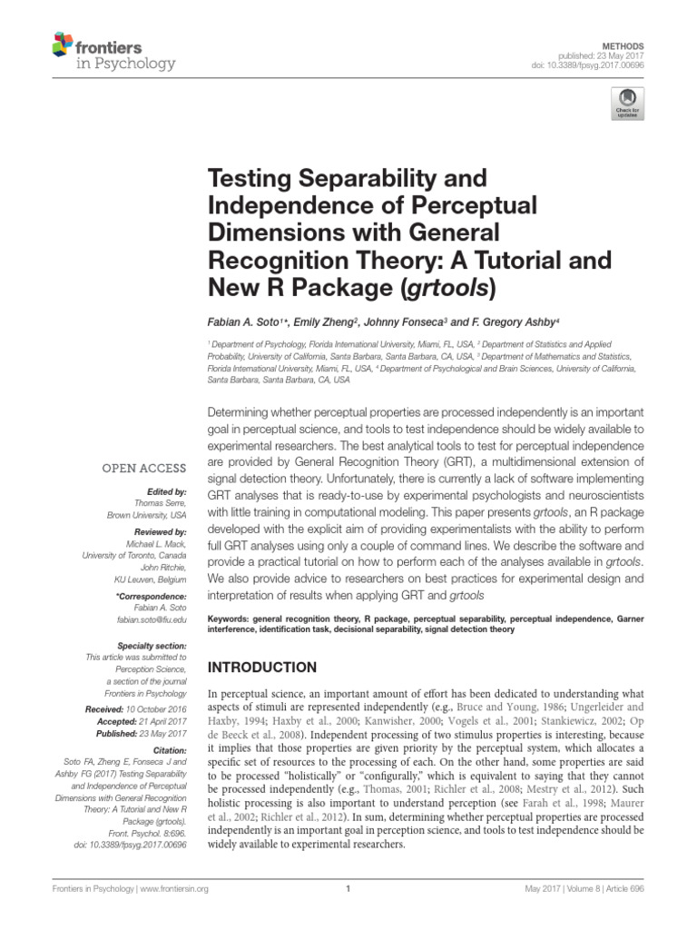 Testing Separability And Independence Of Perceptual Dimensions With General Recognition Theory