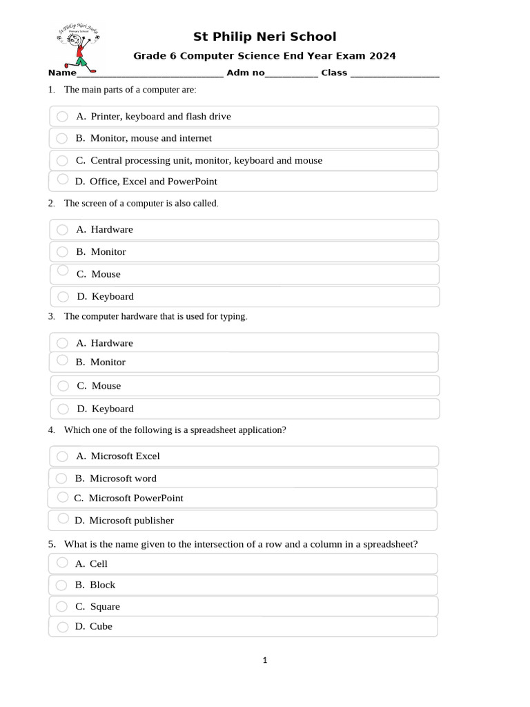 Grade 6 Computer | PDF | Computer Keyboard | Spreadsheet