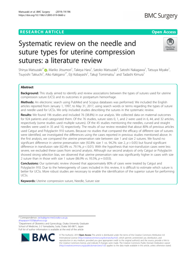 Systematic Review On The Needle and Suture Types For Uterine ...