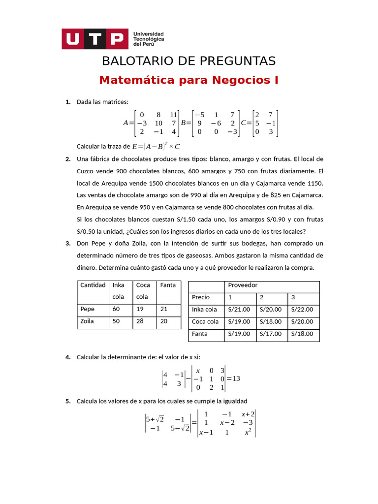 BALOTARIO DE PREGUNTAS Mate Neg I y II | PDF | Derivado | Funciones y mapeos