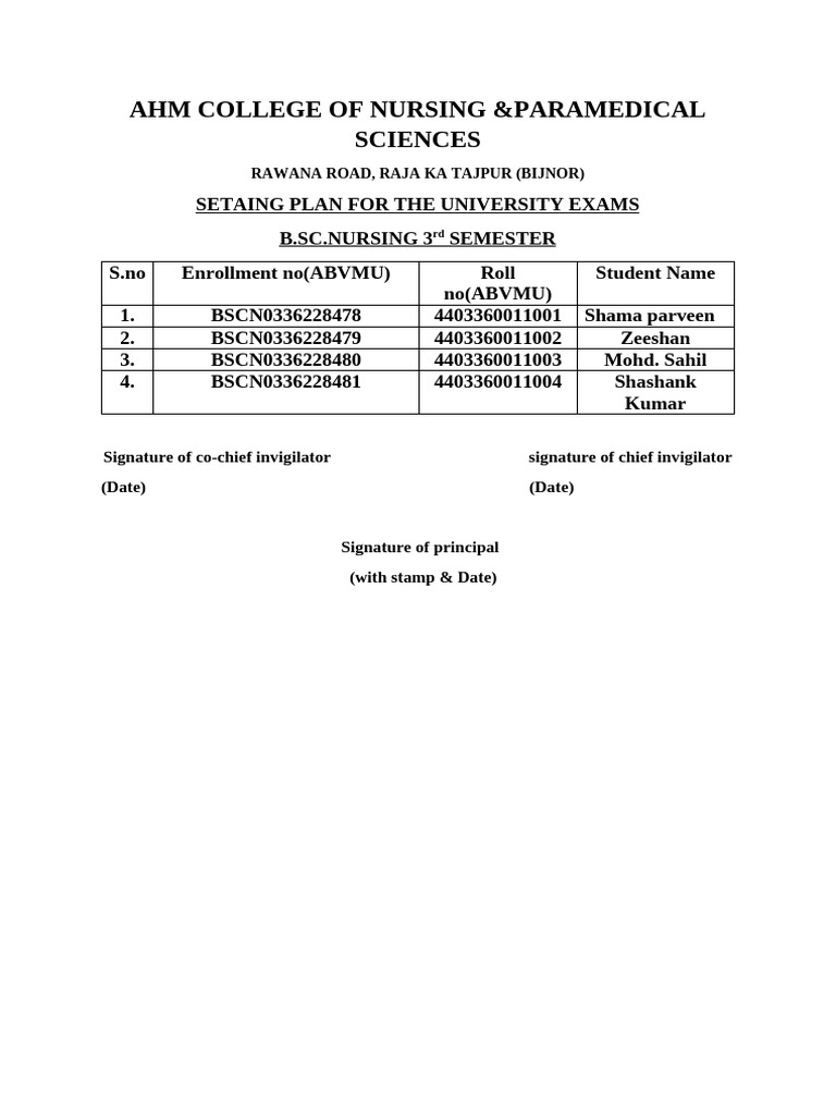 BSC 4th SEMESTER UNIVERSITY EXAM SEATING PLAN | PDF