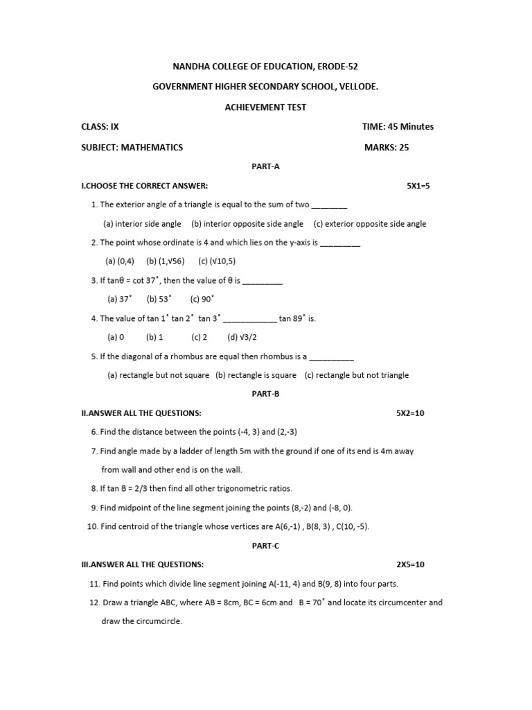 9th question paper | PDF