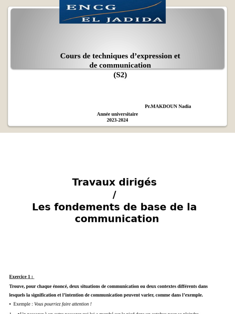 TDs Fondements de Base de La Communication 1 | PDF | la communication | Communication non verbale