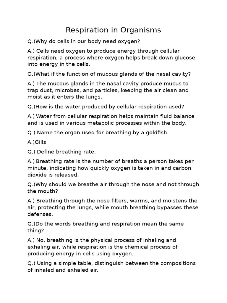 Understanding Respiration in Organisms | PDF | Breathing | Respiratory ...