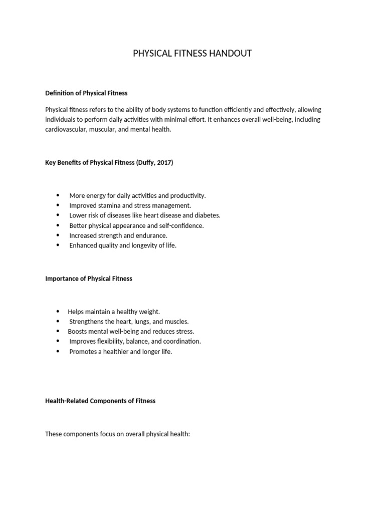 PHYSICAL FITNESS (HANDOUTS) 1 | PDF