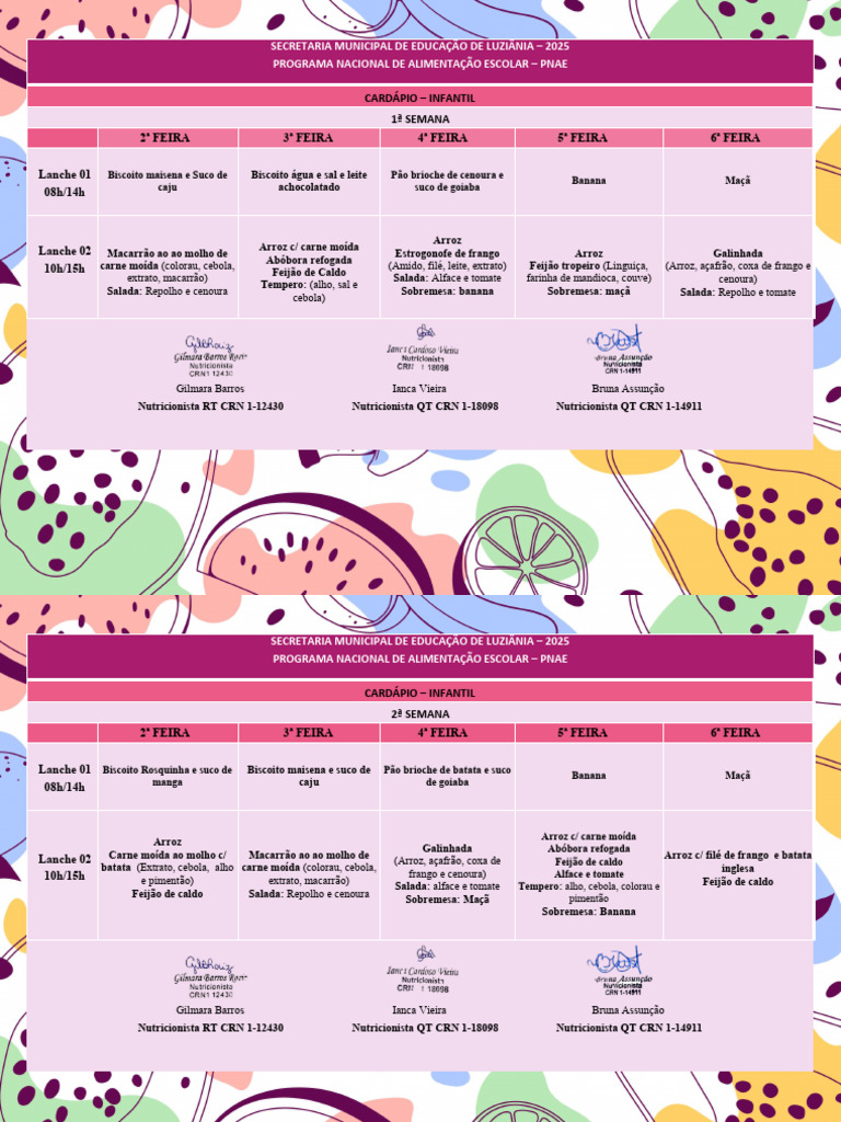 CARDÁPIO INFANTIL | PDF | Caldo | Alimentos