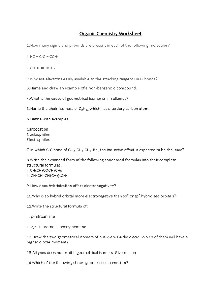 ORGANIC CHEMISTRY WORKSHEET | PDF