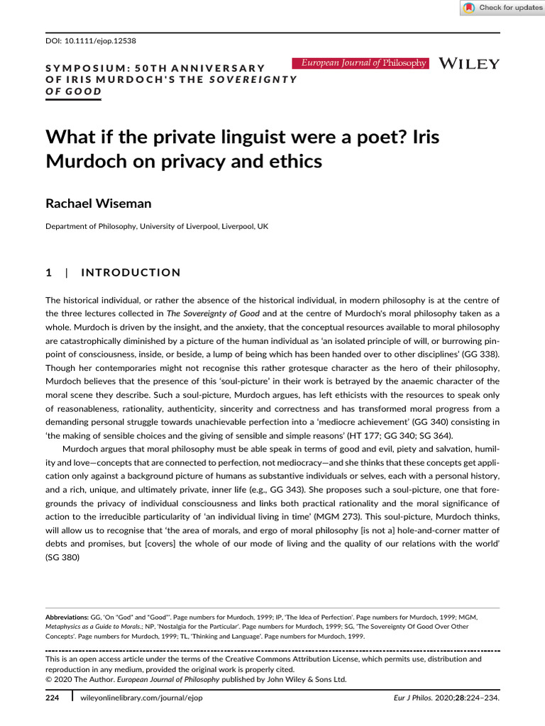 European J of Philosophy - 2020 - Wiseman - What If The Private Linguist Were A Poet Iris ...