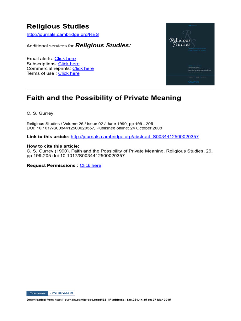 Faith and Private Meaning in Religion | PDF | Faith | Epistemology