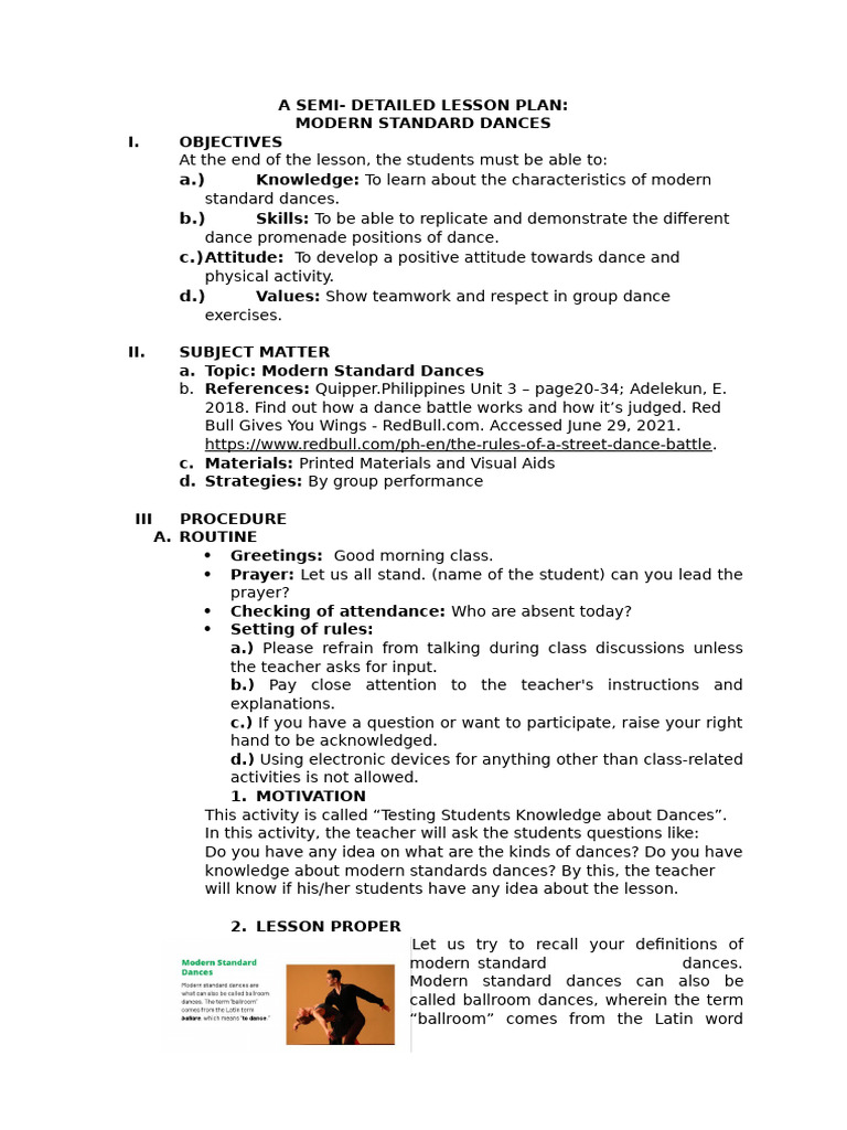Semi Detailed Lesson Plan 2 | PDF | Ballroom Dance | Social Dance