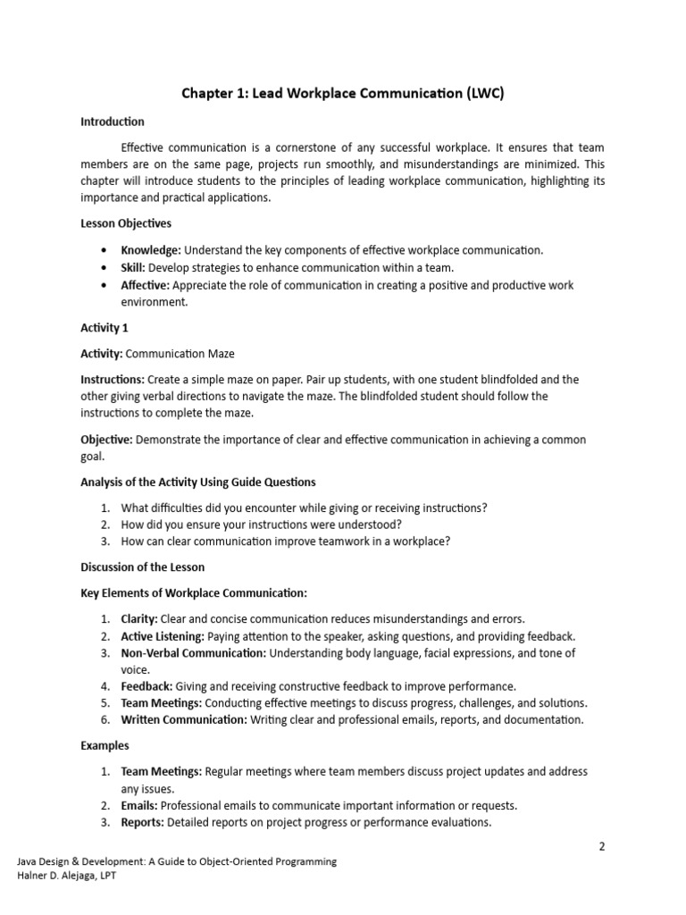 Lesson 1 - Lead Workplace Communication LWC | PDF | Communication | Performance Appraisal