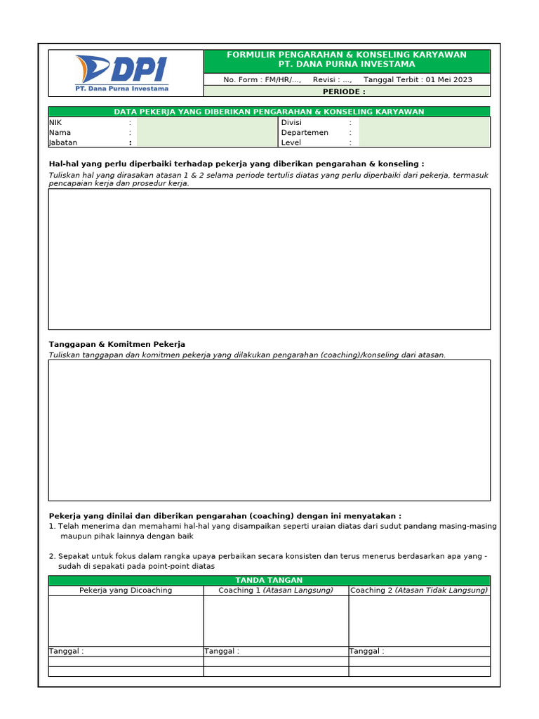 Formulir Coaching | PDF