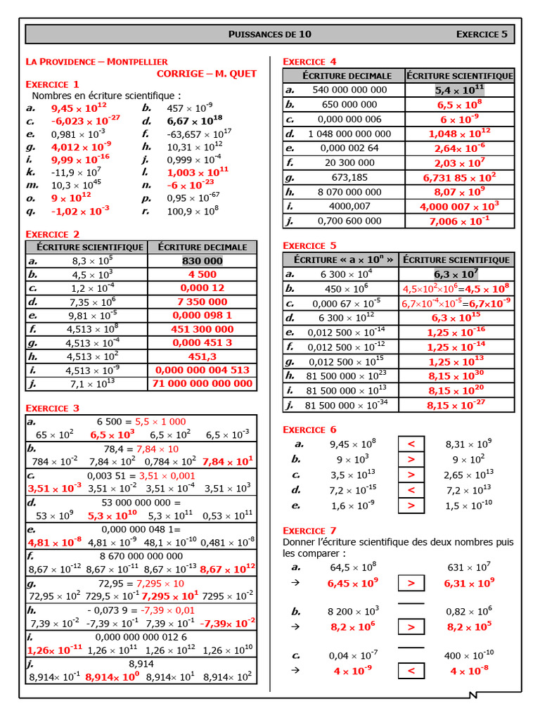Notation Scientifique Corriges D Exercices | PDF