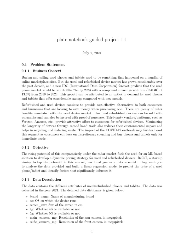 Plate Notebook Guided Project 1 1 | PDF | Ordinary Least Squares ...