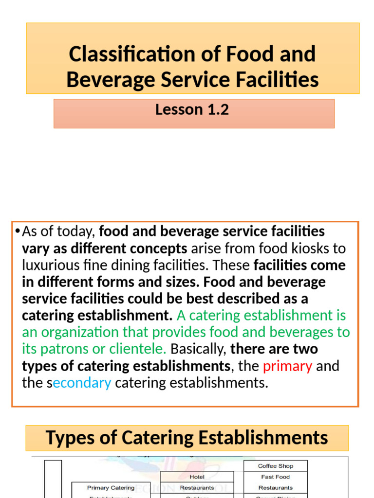 Classification of Food and Beverage Service Facilities | PDF ...