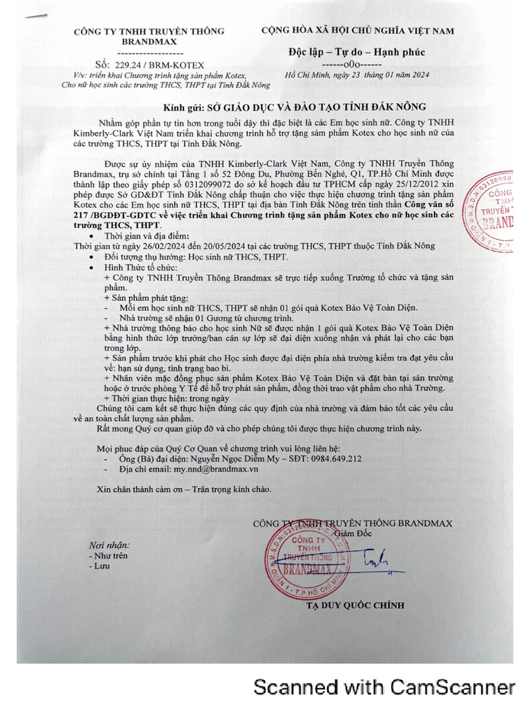 229.24 CV - phối hợp của CTY và DS các trường học | PDF