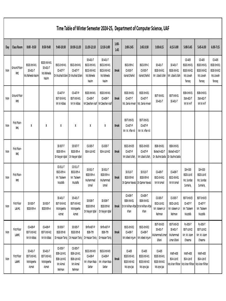 Winter Semester 2024-25 Timetable | PDF