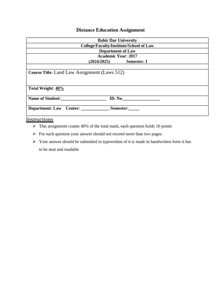 Land Law Assignment (Laws 512) | PDF