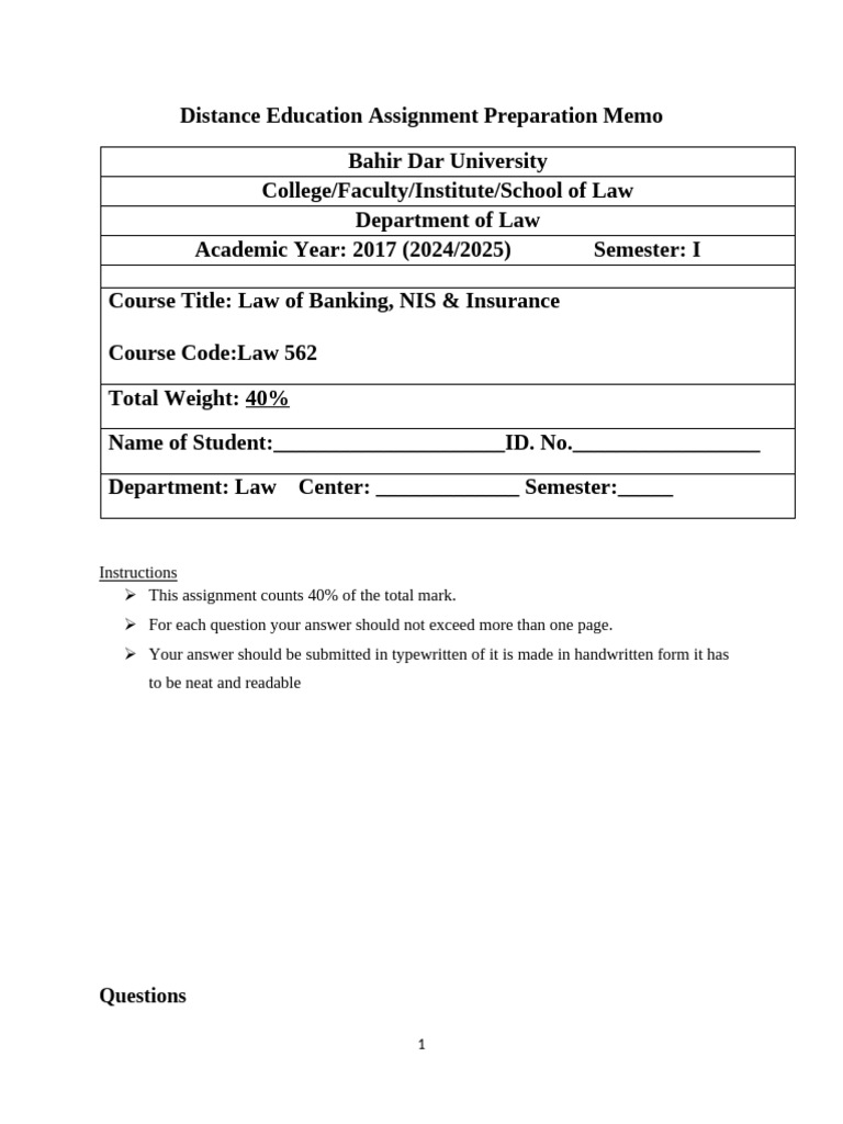 Banking and Insurance Assignment Guide | PDF