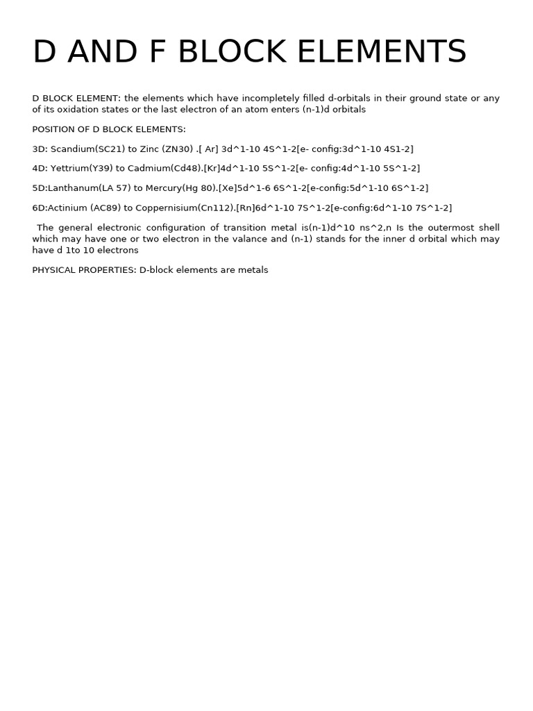 D Block Element | PDF
